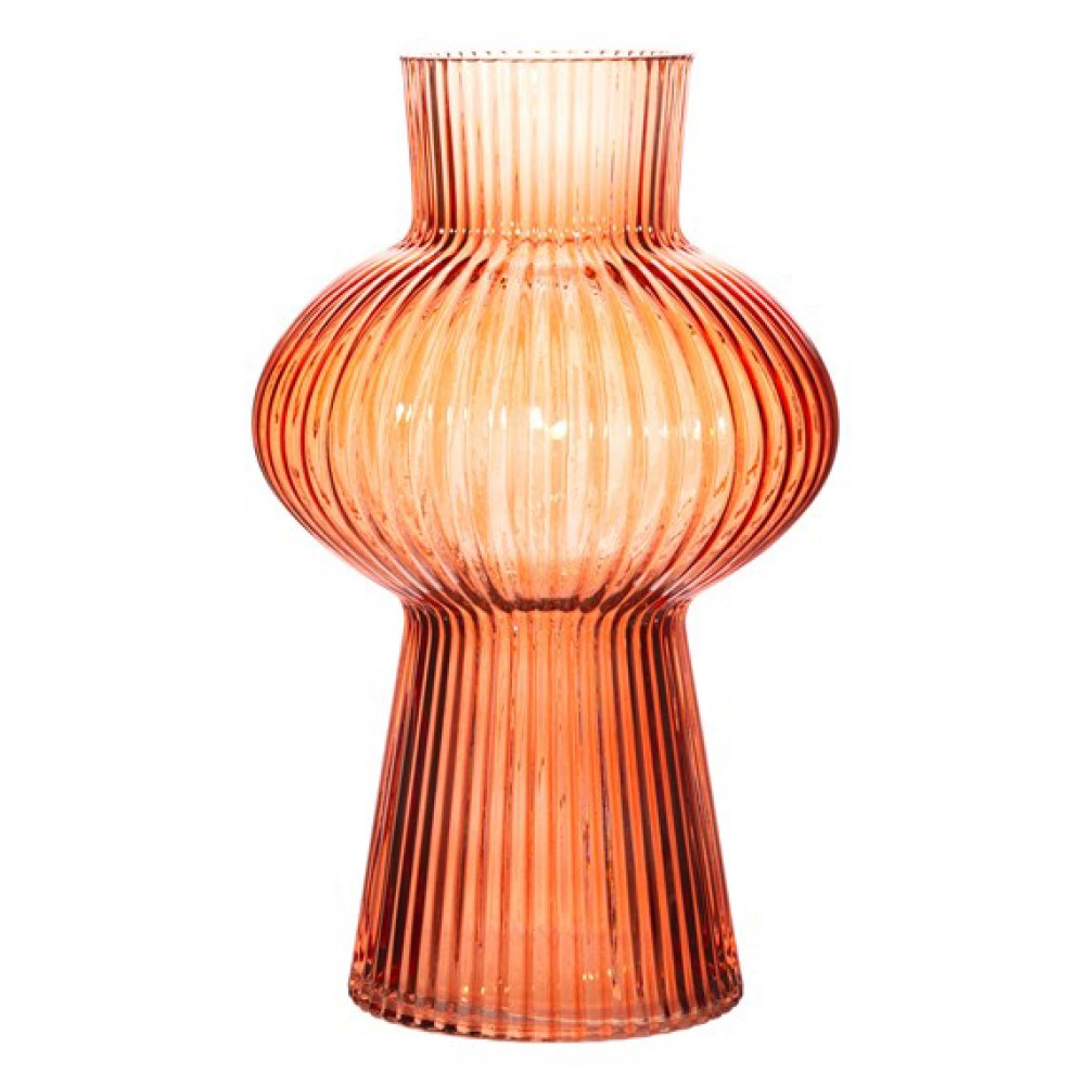 Shapely Fluted Glass Vase Amber 35cm Flower Vases